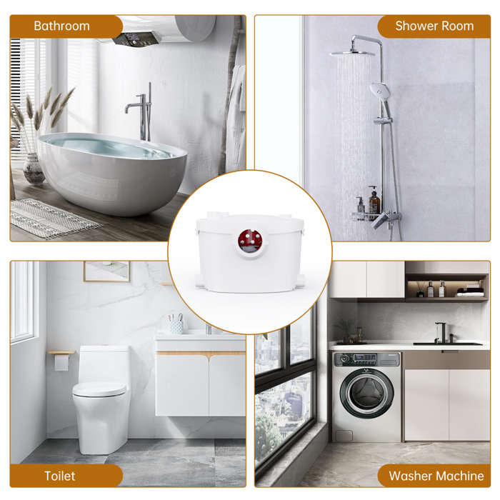 SUPERFLO Macerating Toilet with 600W Macerator Pump Upflush Toilet for Basement with Extension ...